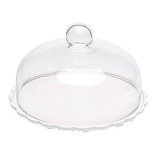 DOITOOL Ceramic Cake Plate with Glass Dome Glass Dessert Holder Clear Cupcake Stand Decorative Serving Tray Dish Rack for Fruit Dessert Cake White