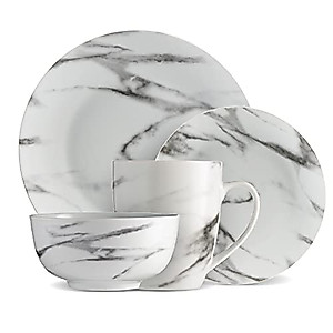 Marble Plates and Bowls Sets, Modern Dinnerware Set, Kitchen Dinnerware Sets, Indoor and Outdoor Plates, 16-Piece Kitchen Plates and Bowls Set with Mugs, Dishwasher Safe - Safdie & Co