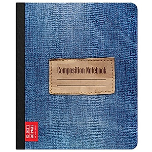 E-CLIPS USA Composition Notebook Wide Ruled, Aesthetic Composition Notebook, Hard Cover, Jean Print Preppy Composition Notebook, 100 sheets 200 Pages (3 Pack)