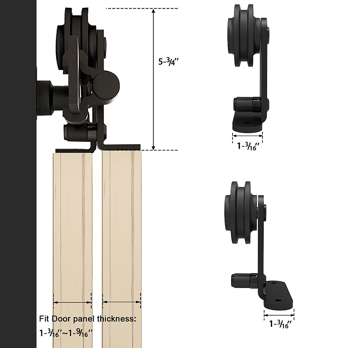 LQKUMJG 6.6FT Bypass Sliding Barn Door Hardware Kit Upgraded Heavy Duty Single Track for Double Doors, Fit 1 3/16" - 1 9/16" Thickness Door Panel, Black (T-Shaped Hanger)