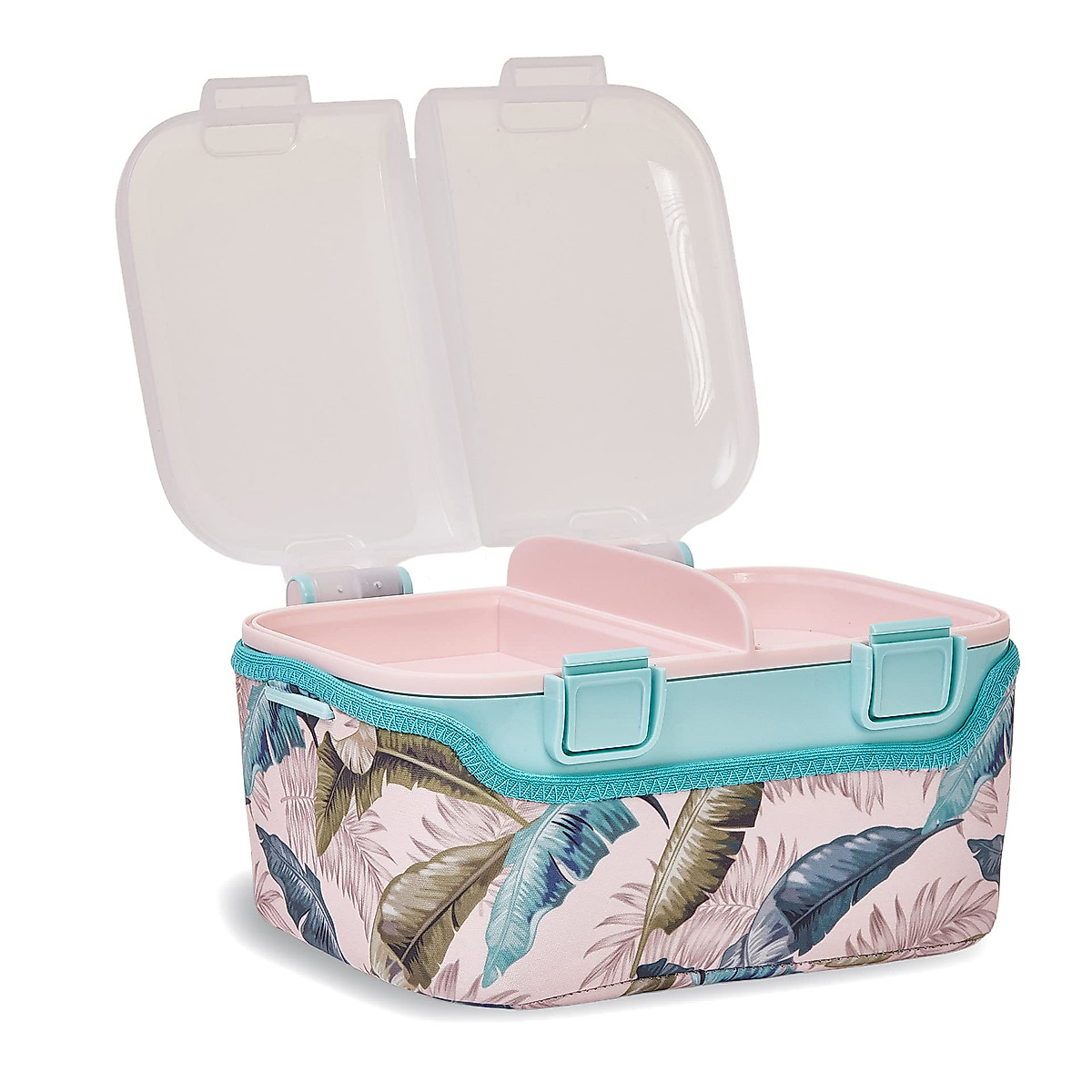 PLANET E Stacklable Lunch Container BPA-Free FOOD CUBE 3-Compartment Container Microwave and Freezer Safe Bento-Style Box (Plants)