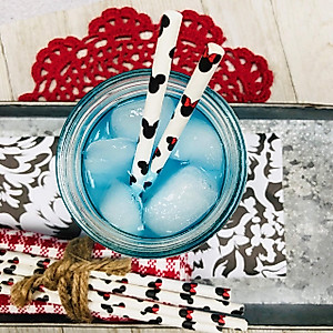 Mickey and Minnie Mouse Inspired Paper Straws - Black Red White - 7.75 inches - 50 Pack - Outside the Box Papers Brand