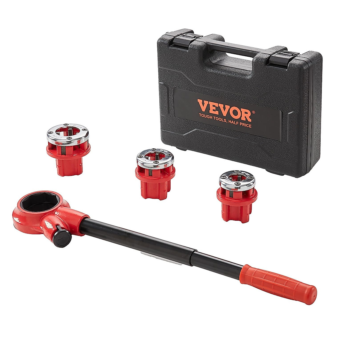 VEVOR Ratchet Pipe Threader Kit, 1/2" NPT, 3/4" NPT, 1" NPT Manual Ratcheting Pipe Threader, Portable Pipe Threading Tool Set with 3PCS NPT Dies, Storage Case for Galvanized Aluminum Iron Copper Pipes