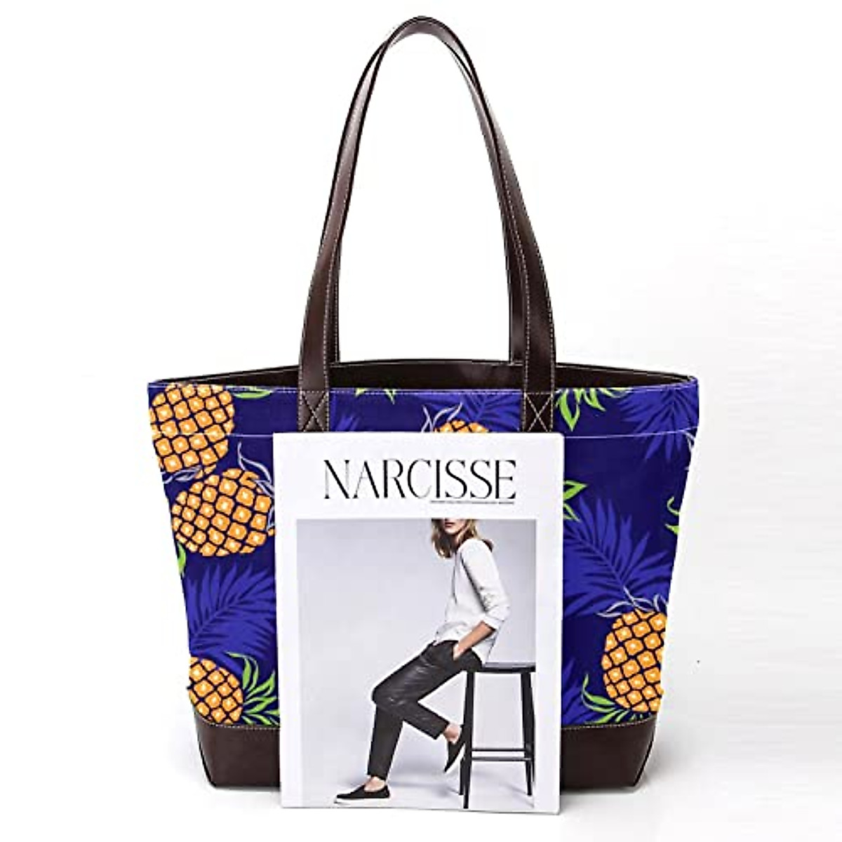 TBOUOBT Handbags for Women Fashion Tote Bags Shoulder Bag Satchel Bags, Purple Tropical Leaf Pineapple