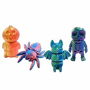 Cherislpy 4Pcs 3D Printed Pumpkin, Bat, Spider,Skeleton Man Statue Fidget Toys for Halloween Decor, Halloween Decorations for Craft Haunted House Accessories Party Favors
