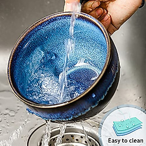 KOOV Ceramic Soup Mug, Soup Bowls with Handles Microwave Safe, 24 Ounce Jumbo Mug and Cereal Mugs Set of 4, Reactive Glaze (Nebula Blue)