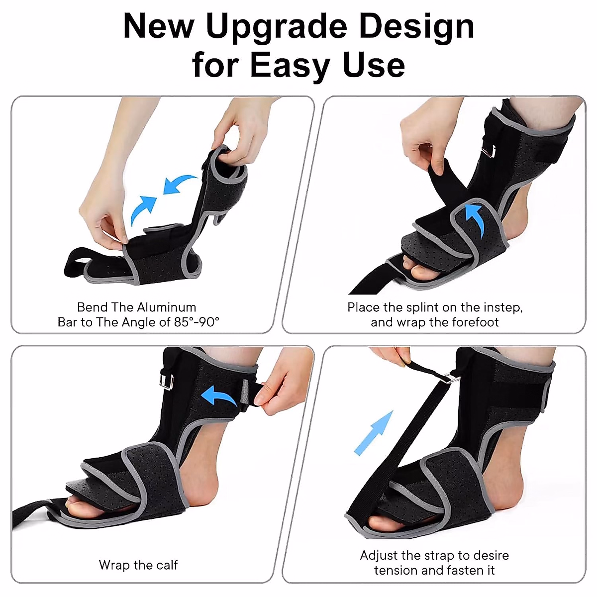 Oyomutk Fasciitis Night Splint: Upgraded Plantar Fasciitis Brace for Foot Pain Relief by Plantar Fasciitis Achilles Tendonitis Foot Drop Flat Arch Heel Spur (Without Massage Balls-Black)