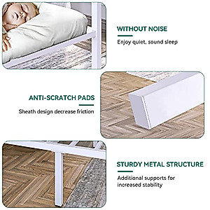 YITAHOME Metal Four Poster Canopy Bed Frame 14 Inch Platform with Built-in Headboard Strong Metal Slat Mattress Support, No Box Spring Needed, White, King Size