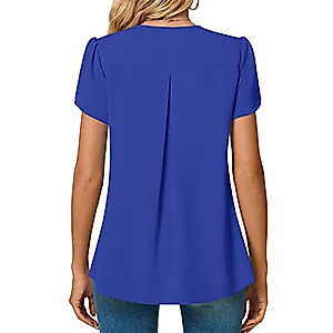Anyally Womens Summer Dressy Chiffon Blouses V Neck Petal Short Sleeve Tunic Tops for Leggings Casual T-Shirts, L Royal Blue