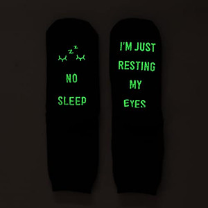 Yurlyson I'm Not Sleeping I'm Just Resting My Eyes Novelty Crew Socks with Glow Birthday Gifts for Men Father Dad Grandpa Son (Luminous-Black-eyes-Long)