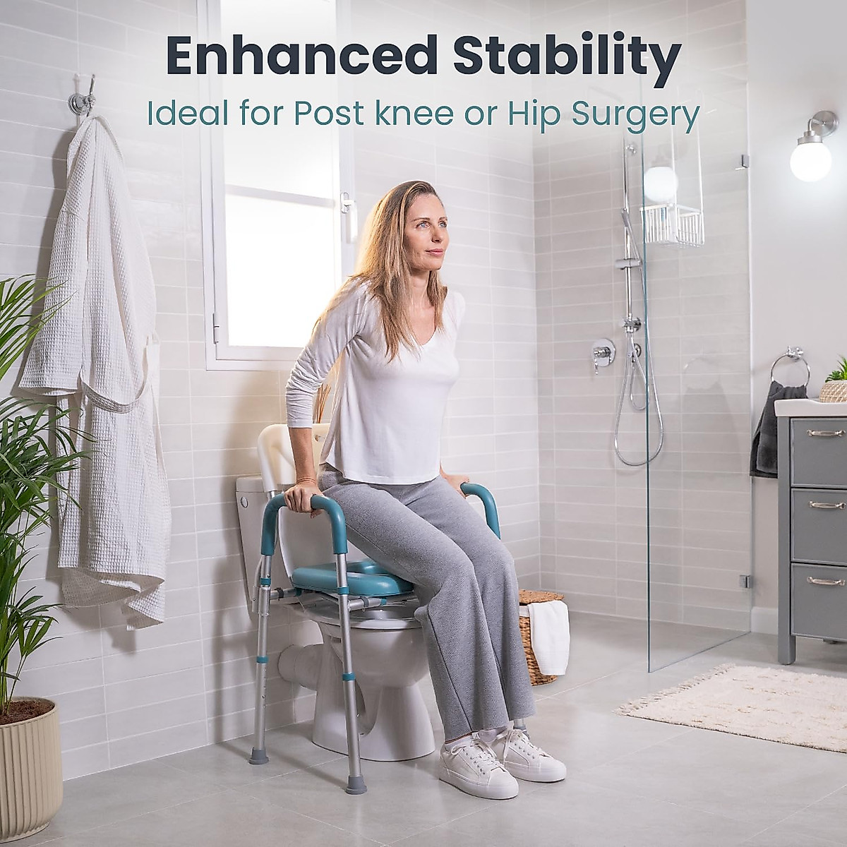 PELEGON Raised Toilet Seat with Handles (400lb) - Adjustable 3 in 1 Commode Chair for Toilet with Arms, Toilet Riser with Handles, Bedside Commode Chair, Handicap Toilet Seat for Elderly (Grey)