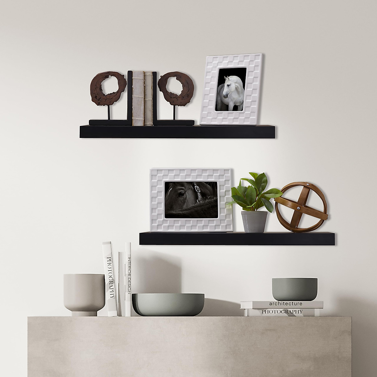 MELANNCO Black Pole Mount Chunky Shelves, Hardware and Instructions Included, Set of 2 23.6x5.7x1.5 Inch