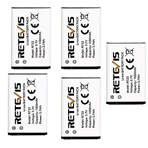 Retevis RT22 RT22S RT15 RT19 2 Way Radio Battery Original 3.7V 1000mAh Li-ion Battery Compatible RT22 RT22S RT15 RT19 WLN KD-C1 Walkie Talkies (5 Pack)