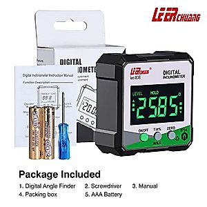 Digital Angle Finder, LEERCHUANG Inclinometer Angle Measuring Tool with Magnetic Base, Digital Angle Gauge/Protractor for Woodworking, Carpentry, Building, Automobile, Masonry – Green Light