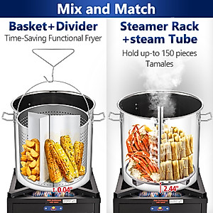 ARC 64-QT Large Stainless Steel Stockpot for Seafood Boiler Crawfish Pot with Basket and Steamer Rack, Outdoor Cooking Pot for Crab Lobster Shrimp Trukey Fryer Boiling, and Tamales Steamer,16 Gal