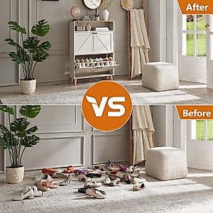 Alaxgumrol Shoe Cabinet Storage for Entryway, Shoe Storage Cabinet with 2 Flip Drawers, Slim Hidden Shoe Cabinet with Adjustable Shelf, Narrow Shoe Rack, Freestanding Shoe Organizer for Hallway, Oak