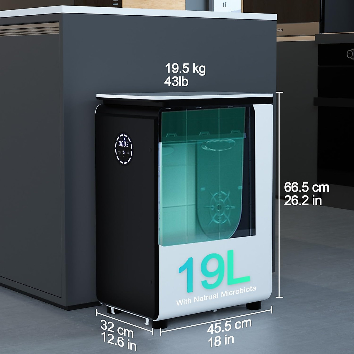 GEME World First Bio Smart 19L Electric Composter for Kitchen, Filter No Need to Change, Not Dehydration Tec, Add Waste Anytime Compost Machine, Electric Compost Bin Kitchen, Food Cycler Real Compost