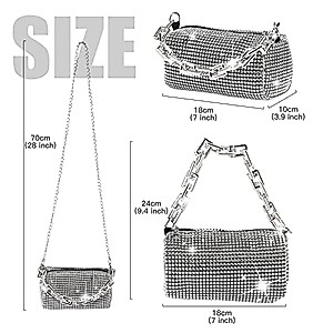 KIINO Silver Purse Rhinestone Purse Silver Clutch Silver Bag Sparkly Purse Crossbody Shoulder