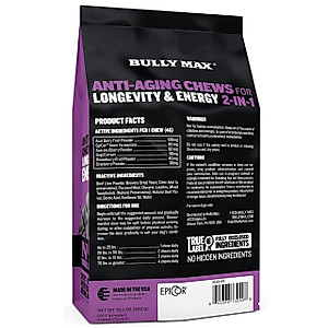 Bully Max 2-in-1 Anti-Aging Multivitamin Chews - Senior Dog Food Supplement for Vitality, Immunity, Joint Support with Postbiotics - Adult Dog Vitamins for Small & Large Breeds - 75 Tasty Soft Chews