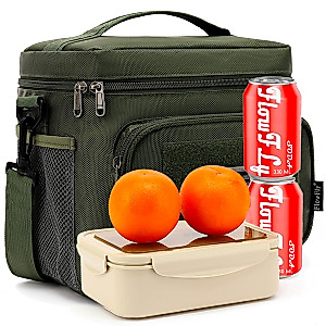 FlowFly Tactical Lunch Bag Large Insulated Lunch Box Cooler Tote for Men, Women with MOLLE/PALS Webbing (Army#Green, Medium)