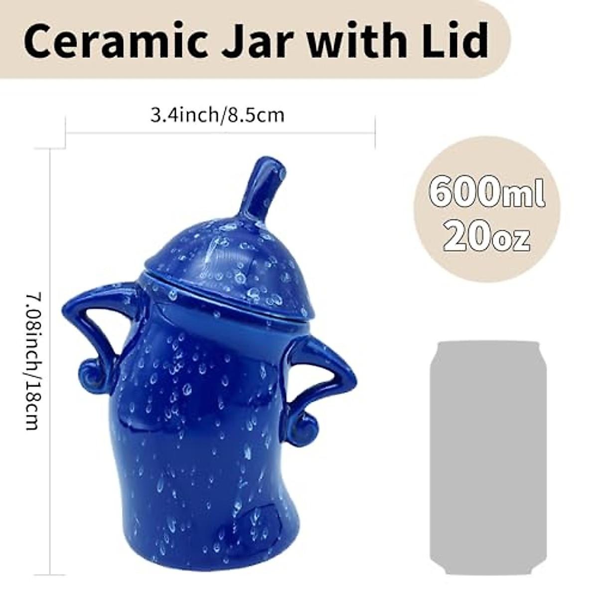 Qiukuicaoben Canister With Attitude Ceramic,Teapot with Attitude, Cute Ceramic Jar With Lid, Ceramic Jars with Lids for Kitchen, for Coffee Sugar and Spices Storage Container (Blue+White3)