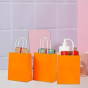 PINWATT 25Pcs Mini Orange Gift Bags Paper Treat Bags with Tissues, 6" Small Party Favor Bags for Halloween, Kids Birthday, Baby Shower, Shopping