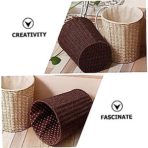 TINEASUR Woven Storage Basket Trash Bin with Lid Round Vases for Centerpieces Straw Basket Bin Storage Weaving Basket Decorative Woven Basket Living Room Storage Basket Coffee Paper Rope