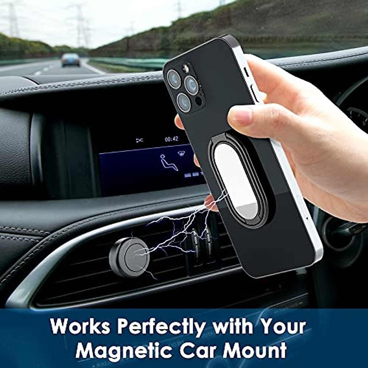 Phone Ring Holder Finger Kickstand, 360° Rotation Cell Phone Ring Holder Stand Metal Phone Back Grip for Magnetic Car Mount Foldable Cell Phone Stand Compatible with Most Smartphones