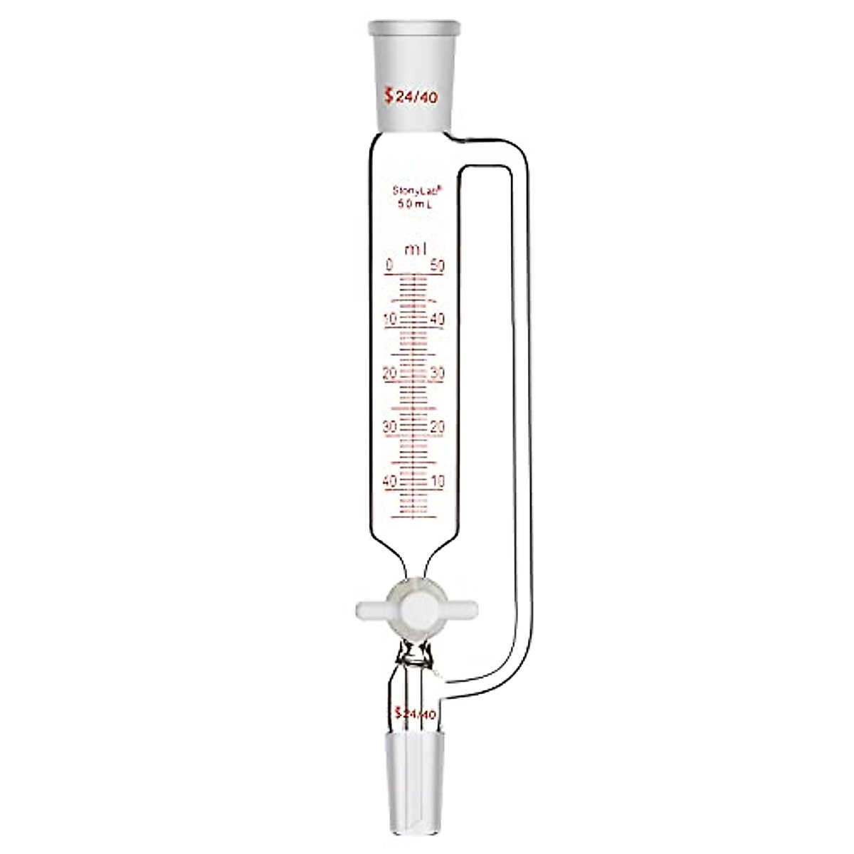 stonylab Pressure Equalizing Graduated Addition Funnel, Borosilicate Glass Dropping Funnel 24/40 Joint 50 ml with PTFE Stopcock for Laboratory (50 ml)