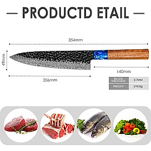 Chef Knife 8 Inch Damascus Kitchen Knife, Japanese VG10 Damascus Steel Meat Cooking Knife, Gyuto Chefs Knife G10 Ergonomic Color Wooden Handle with Luxury Gift Box