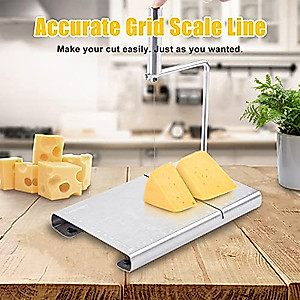 TRENDYSUPPLY Stainless Steel Cheese Slicer, Cheese Slicer with Wire, Cheese Cutter with Accurate Size Scale & 5 Replacement Wire, Cheese Board with Wire Cutter for Block Cheese