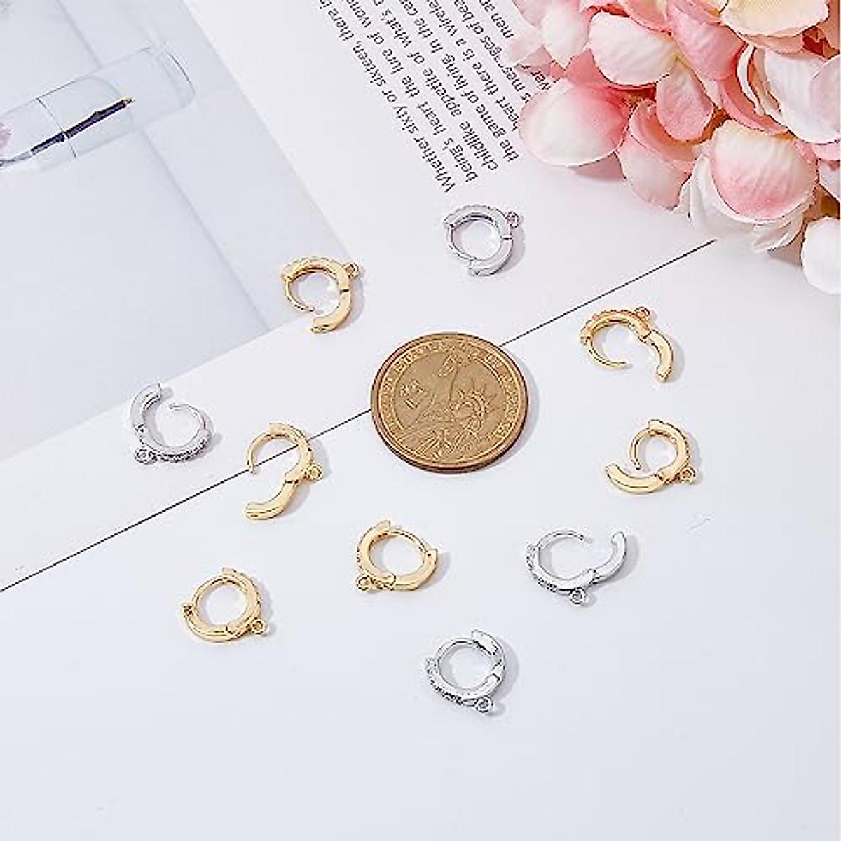 DICOSMETIC 16Pcs 2 Colors Zirconia Huggie Hoop Earring Round Open Loop Earring Hoop Earring with Loop Leverback Earring French Hook Brass Earring Hooks for Earring Jewelry Making