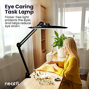 Neatfi XL 2,200 Lumens LED Task Lamp, 24W, 117 Pcs SMD LED, Dimmable, 4 Level Brightness, 3 Light Modes, Desk Light for Home, Office, Workbench (CCT, Black)