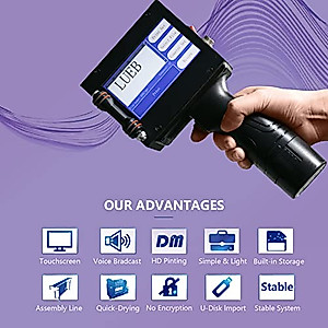 Portable Inkjet Printer with 4.3 Inch HD Touch Screen, Handheld Inkjet Printer with Quick-Drying Ink Cartridge, Handheld Printer Gun for Label/Production Date/Serial Number/Barcode/QR Code/Logo/Image