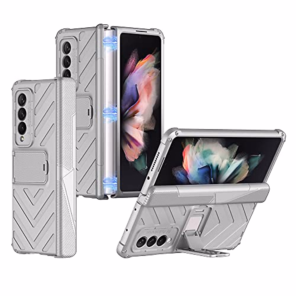 EAXER for Samsung Galaxy Z Fold 3 5G Case, Magnetic Hinge Protection Adjustment Kickstand Stand Shockproof Phone Case Cover (Silver)