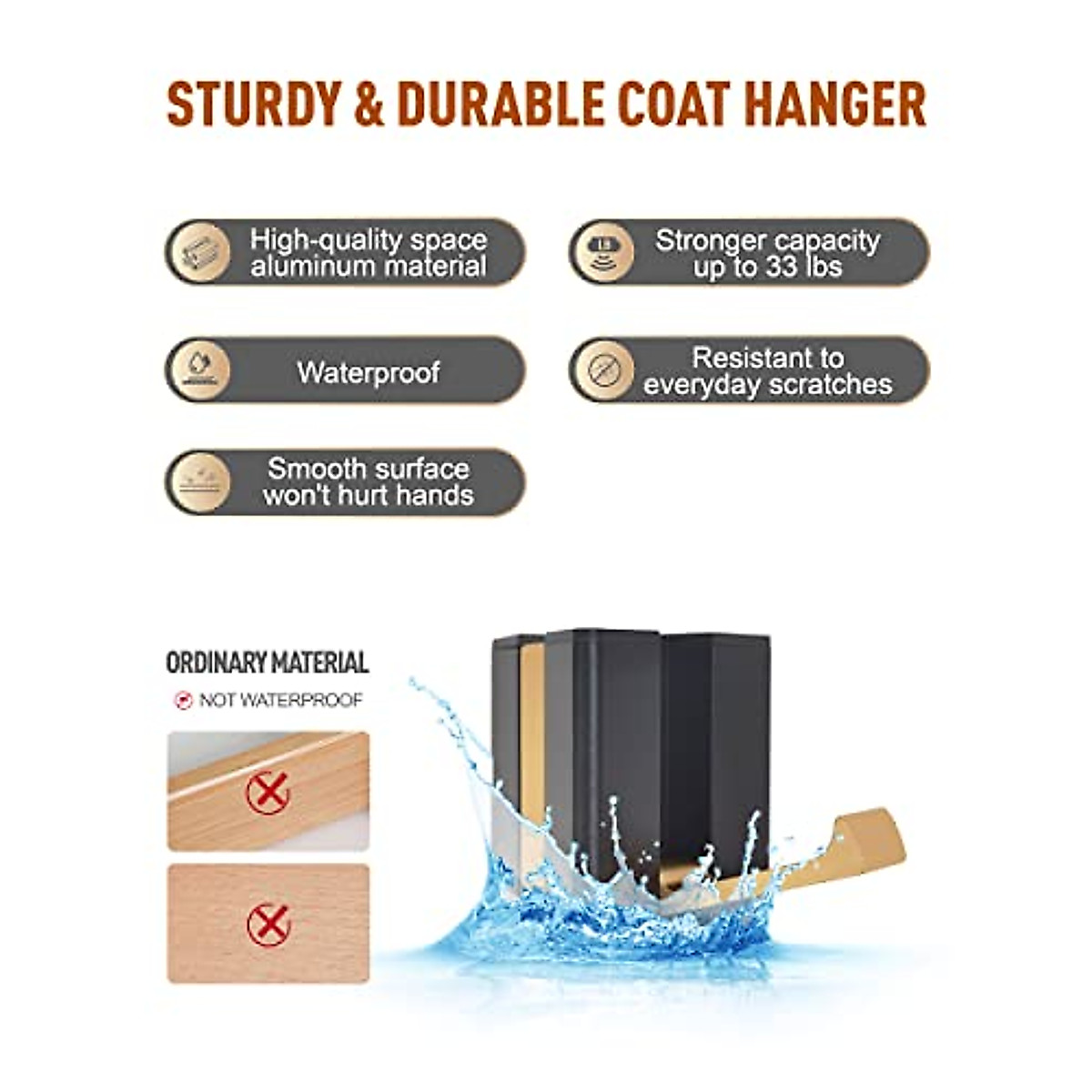 MrsJeggy 2 Pack Waterproof Black Gold Wall Hooks，Foldable Bathroom Hooks for Towels，Bathroom Towel Hooks，Branch Hooks，Adhesive Towel Hooks，Towel Hanger Wall Mounted，Bath Robe Holder for Home，Office