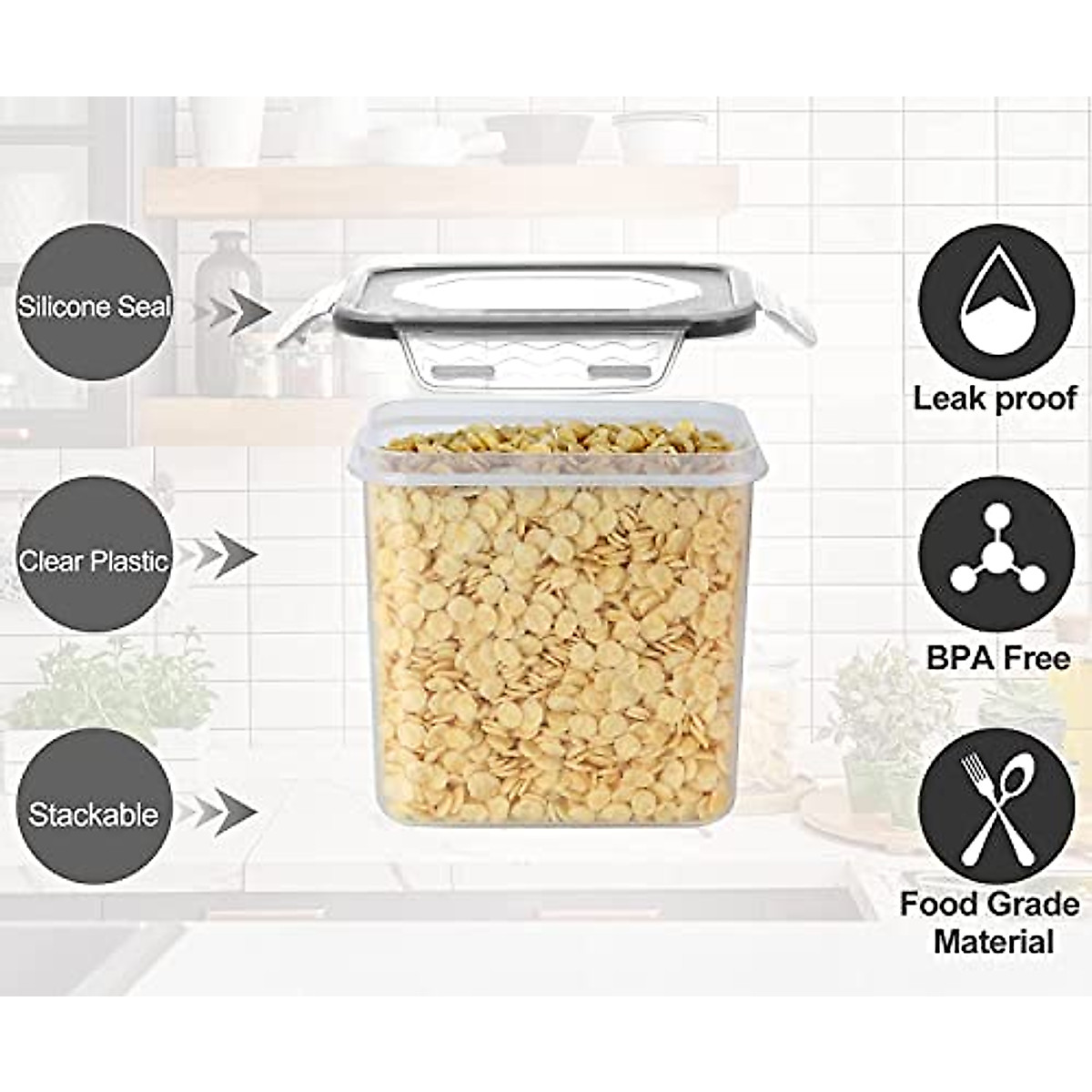 VERONES Cereal Storage Container Set, 36pcs Airtight Food Storage Containers, BPA Free Kitchen Pantry Organization for Flour, Sugar, Cereal Plastic Canisters with Black Locking Lids
