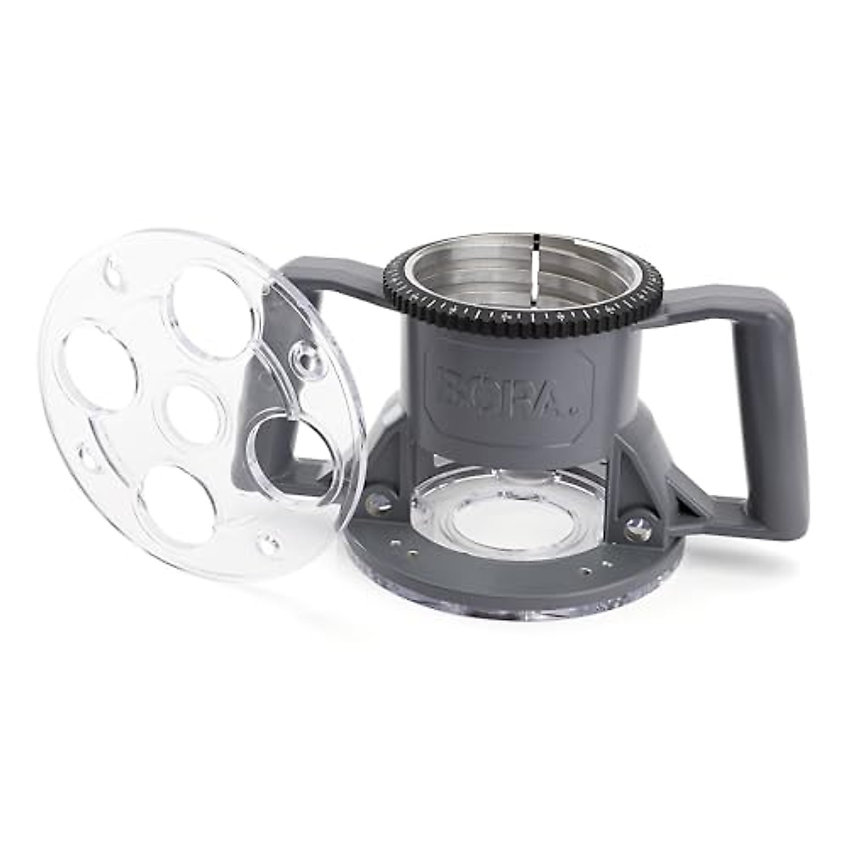 BORA Tools PM-6210 Fixed Router Base for Bora Router Motor PM-6200 Ergonomic Handles, Solid Cast Aluminum with Micro Adjustable Ring and Base Plates, Fits Standard 4.2in Diameter Router motors