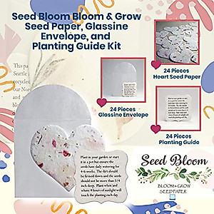 Seed Bloom 72-Piece Set Handmade Bloom & Grow Seed Paper Wildflower Seeds Embedded Recycled Seeded Paper Gift Tags Gift Cards Stationery & Gift Wrapping Supplies (Hearts, Envelope, & Planting Guide)