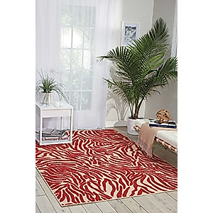 Nourison Aloha Indoor/Outdoor Red 5'3" x 7'5" Area -Rug, Tropical, Botanical, Easy -Cleaning, Non Shedding, Bed Room, Living Room, Dining Room, Deck, Backyard, Patio (5x7)