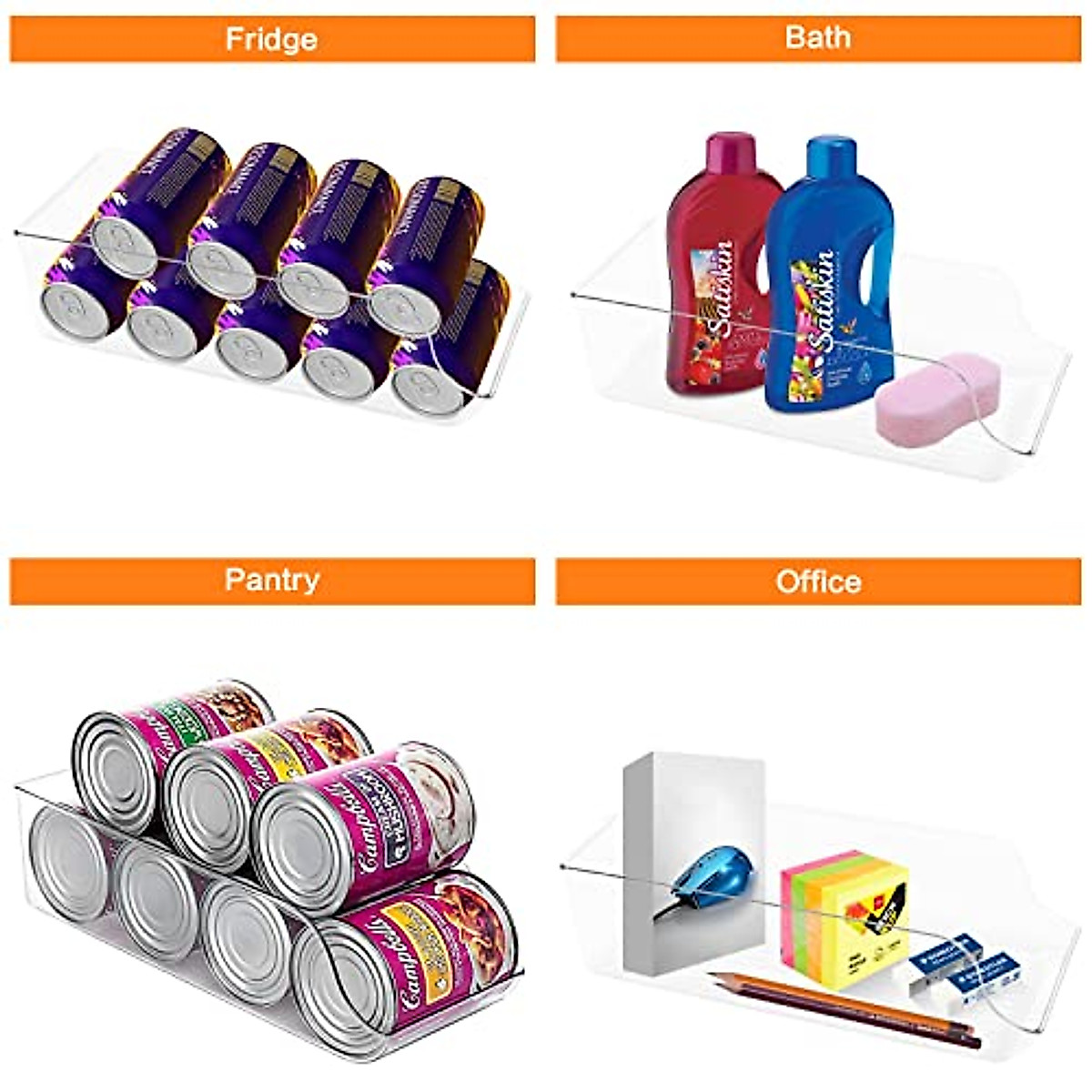 Set of 2 Can Drink Holder for Fridge Bin Organizer & Storage Can Dispenser for Refrigerator, Freezer, Countertop, Cabinets & Pantry