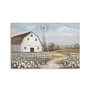 Barn Prints Farmhouse Old Barn Wall Art Barn Painting Barn and Flowers Wall Decor Rustic Bedroom Wall Decor Farmhouse Barn Windmills Art for Bathroom Bedroom Living Room Framed Ready to Hang(16"x 12" )