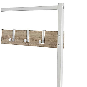 HOMISSUE Modern Style 2 Shelf Hall Tree with Storage Bench, Light Oak Bench and Lower Shelf with White Steel Frame, Entryway Shoe Rack with 5 Hooks for Garments