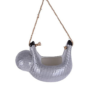 AIPOGOOIN Sloth Hanging Planters Pots Indoor for Succulent Air Plants Cactus Ceramic Cute Flower Pot Holder Outdoor Gardening Gifts for Women Plant Lovers