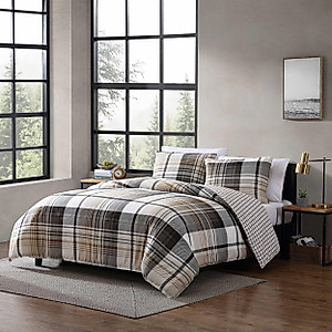 Eddie Bauer - King Duvet Cover Set, Reversible Microsuede Bedding Set with Matching Shams, Casual Home Decor (Normandy Plaid Black, King)