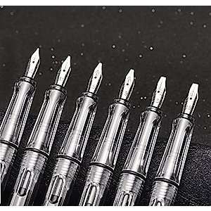 Lanxivi Yongsheng Calligraphy Fountain Pen Set Transparent Clear, 6 Assorted Tip Sizes for Art Drawing and Writing Signature