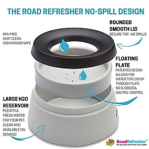 Road Refresher by Prestige Pets, The No-Spill, Slobber Stopper Water Bowl Dispenser, The Neater Dish for Home & Travel, No Messy Splashes, Spilling or Drips for Dogs & Cats