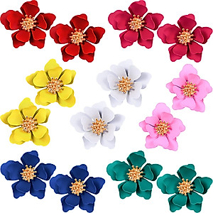 7 Pairs Boho Flower Stud Earrings for Women, Flower Shaped Daisy Earrings with Gold Bud (Cute Style)