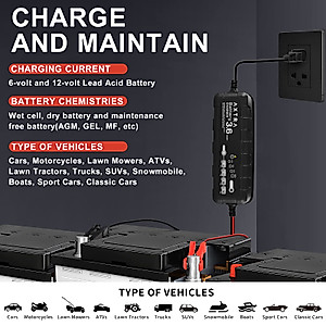AXTRA 6V and 12V Car Battery Charger, 3.6-Amp Fully-Automatic Smart Battery Maintainer for Car, SUV, Truck, Motorcycle, Boat, RV, Lawn Tractors, ATV - (Lead Acid, AGM, Sealed, GEL, SLA, Flooded)