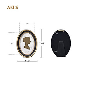 AELS 4x6 Inch Vintage Picture Frame, Elegant Antique Photo Frames with Glass Front, Photo Display, Tabletop Wall Hanging, Gift Ideas, Black Oval with Gold Trim